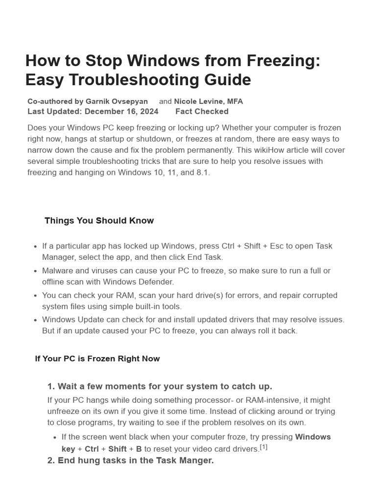 14 Quick Fixes For A Windows Computer That Hangs & Freezes | PDF ...