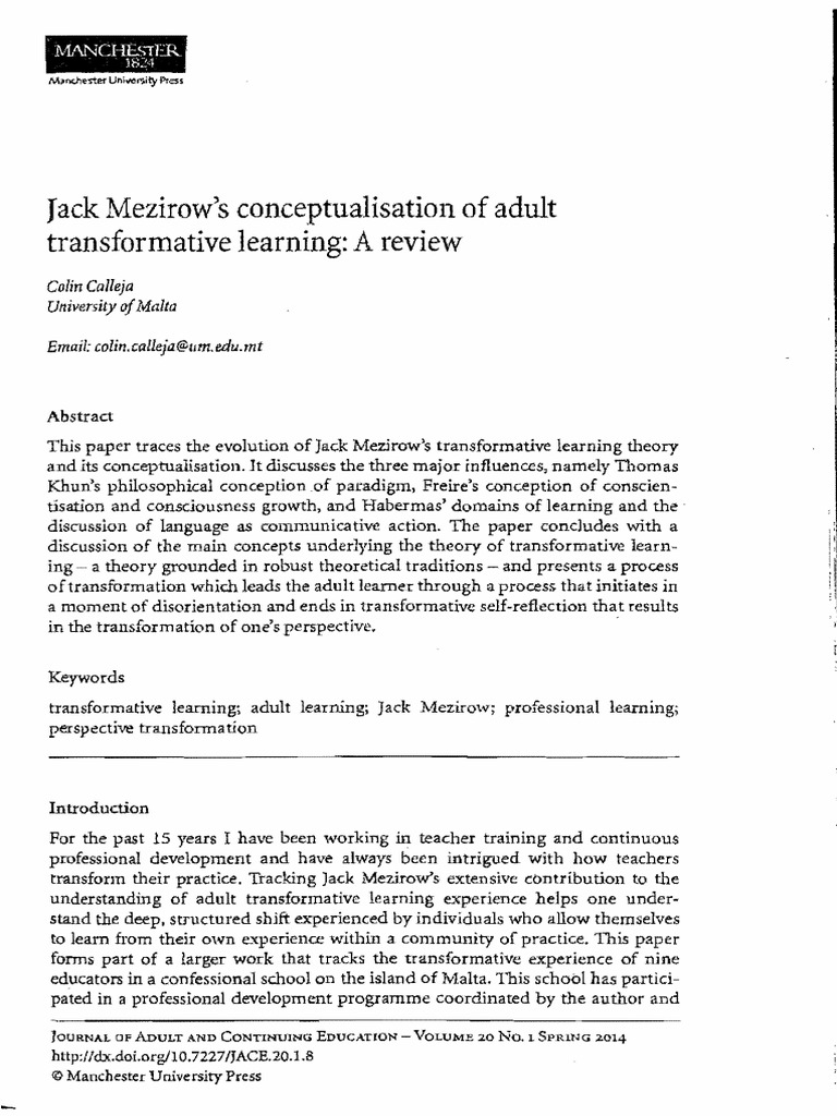 3. Mezirow 1991 niveles de reflexion | PDF | Cognitive Science | Learning