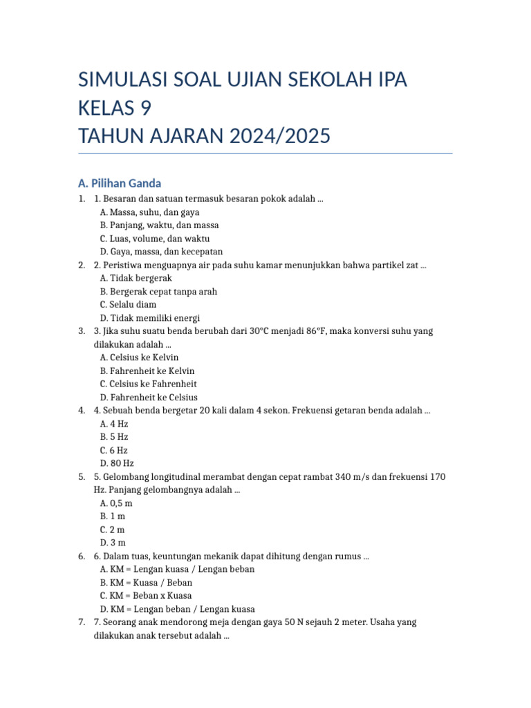 Simulasi Soal US IPA 40 Nomor | PDF