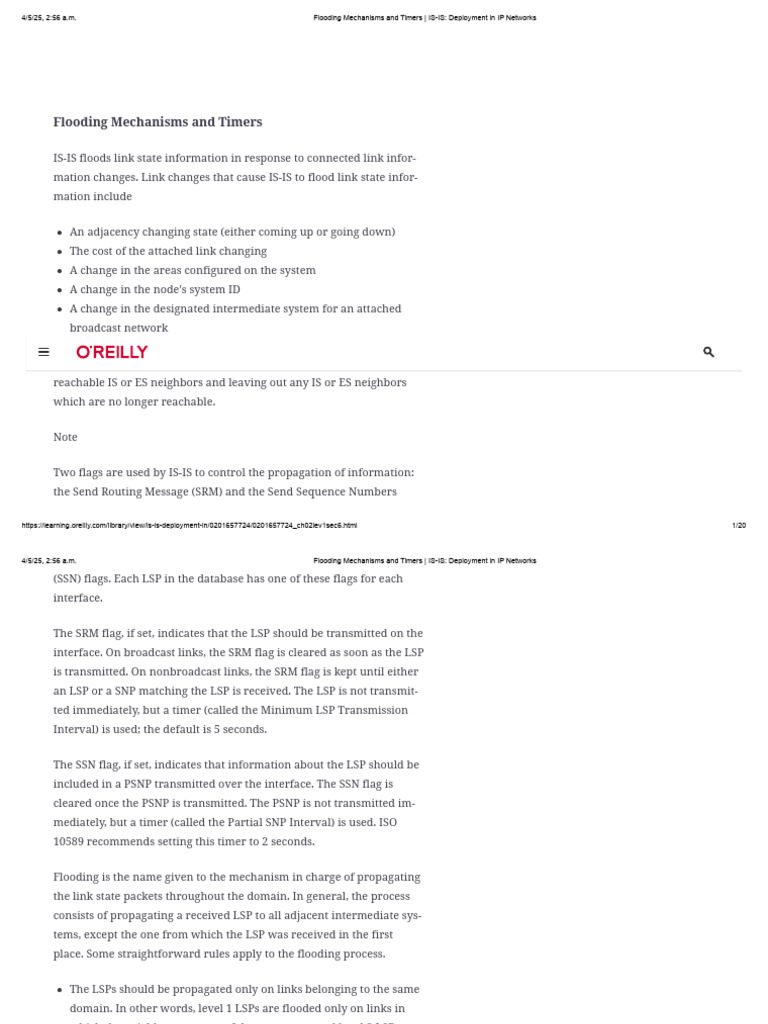 Flooding Mechanisms and Timers - IS-IS - Deployment in IP Networks ...