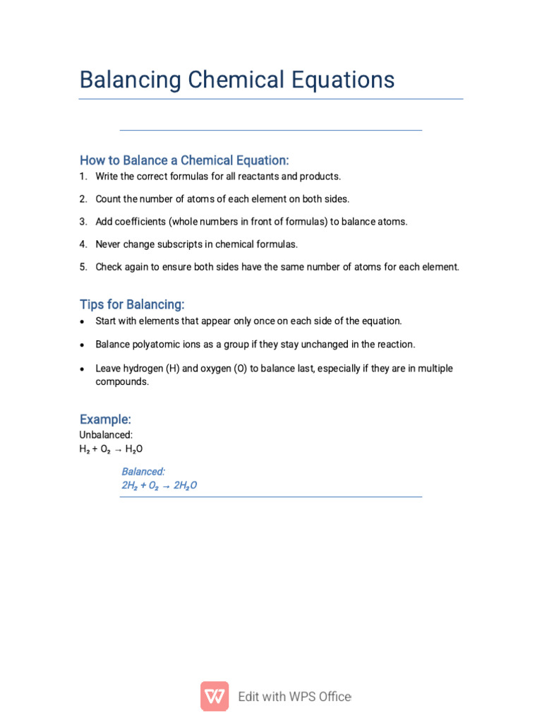 Balancing Chemical Equations Grade9 With Examples | PDF