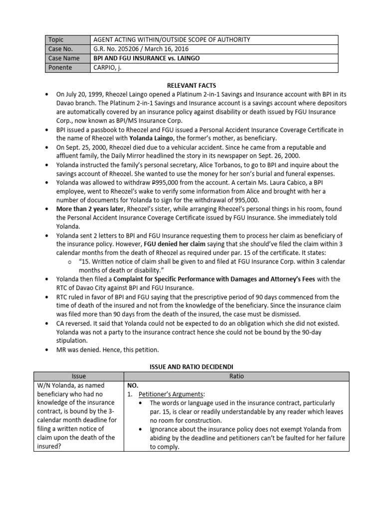 BPI and FGU Insurance vs. Laingo | PDF | Insurance | Complaint