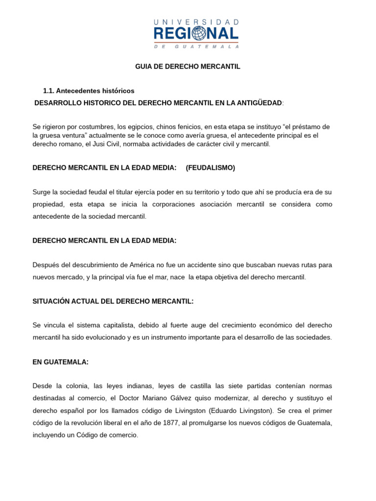 Guia de Derecho Mercantil -Universidad Regional de Guatemala | PDF | Sociedad de responsabilidad ...