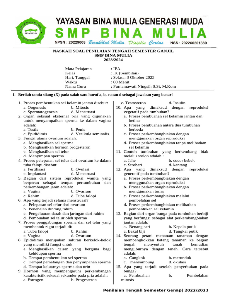 Soal PTS Ganjil 23-24 Ipa KLS 9 | PDF