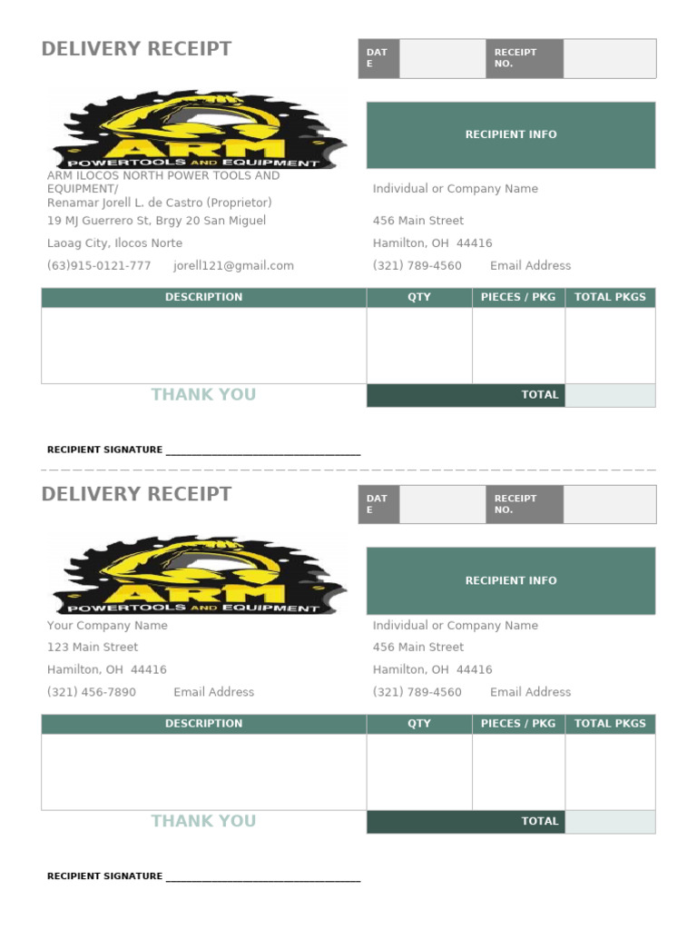 Delivery Receipt Template for Businesses | PDF