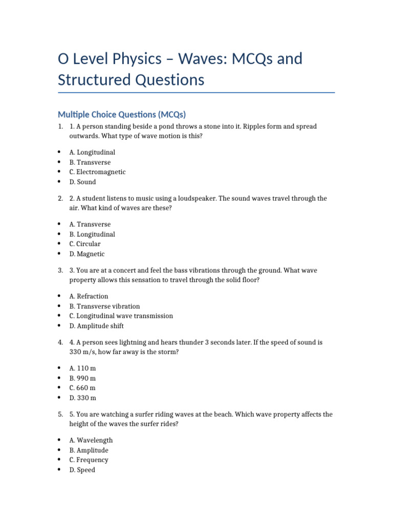 O Level Physics Waves Questions | PDF | Waves | Sound