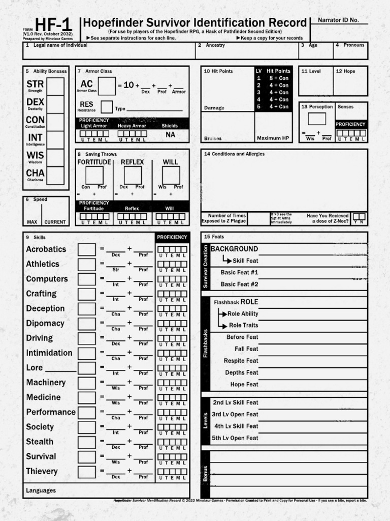 Hopefinder Character Sheet | PDF