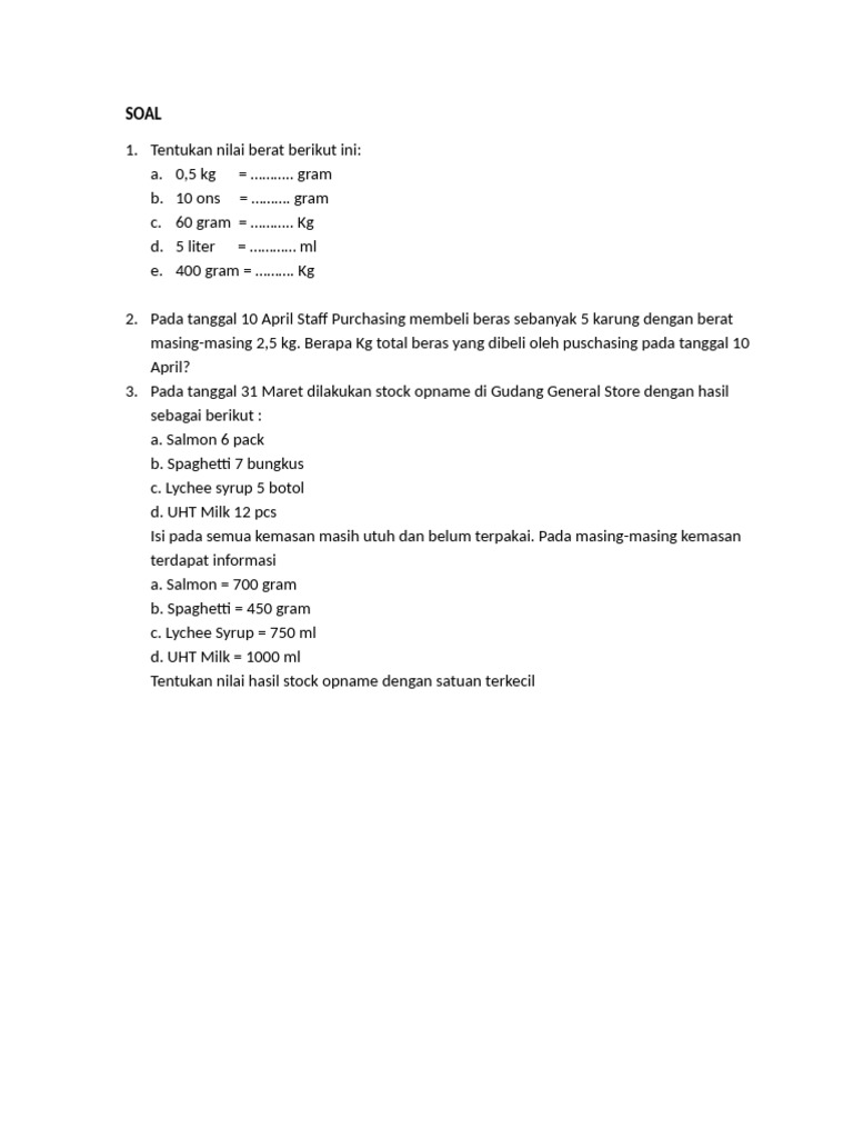 Soal Dan Jawaban Konversi Berat | PDF