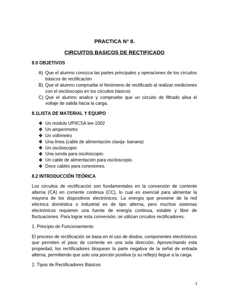 Pract 8 | PDF | Rectificador | Fuente de alimentación