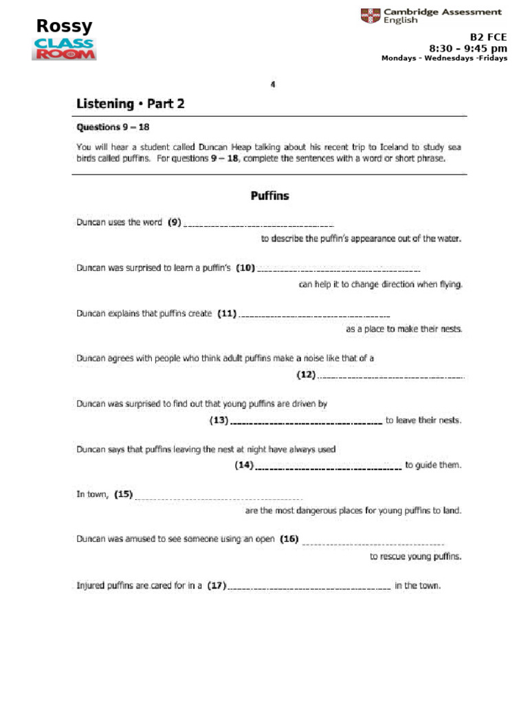 B2 FCE Listening Part 2 | PDF