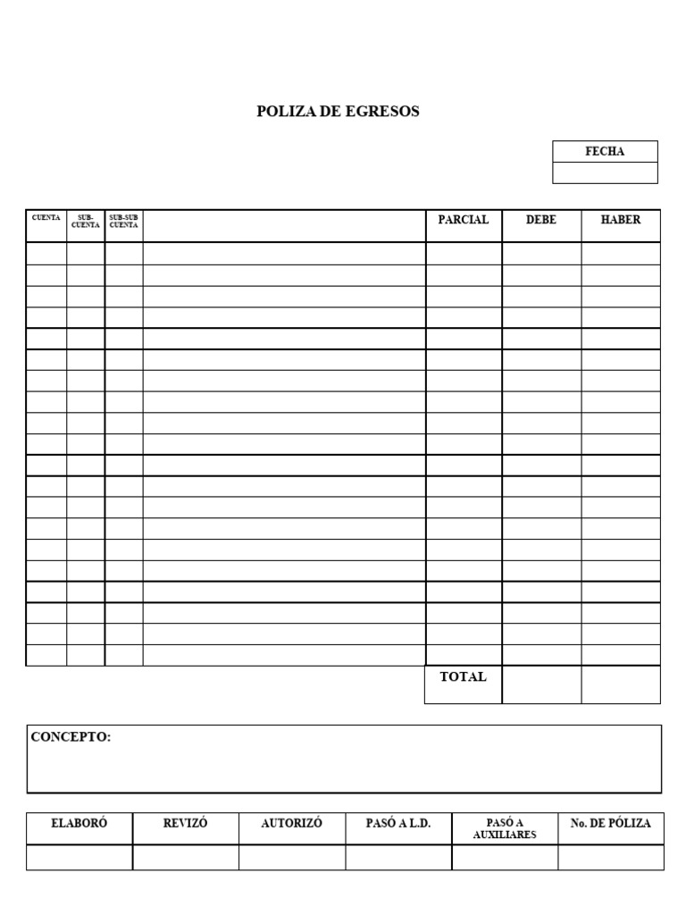 Formato de Póliza de Egresos | PDF