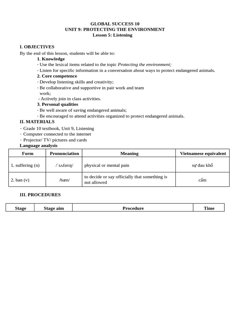 Lesson plan U9-listening | PDF | Vocabulary | Communication