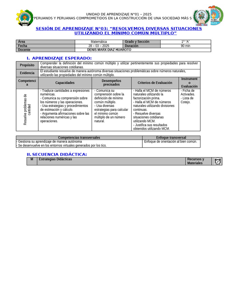 1°-Sesion 3-Ua1 - 2025 | PDF | Aprendizaje