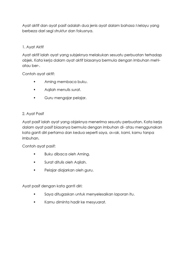 Ayat Aktif Dan Ayat Pasif DAN Latihan | PDF
