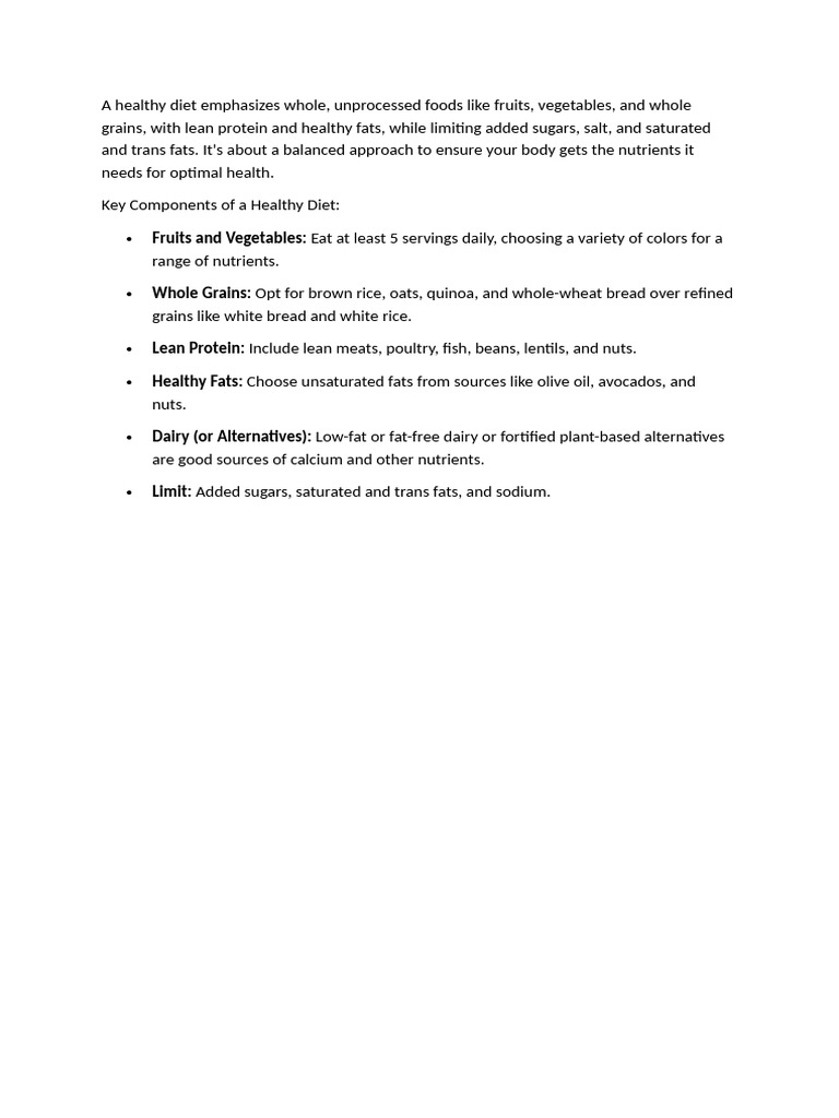 Essential Components of a Healthy Diet | PDF