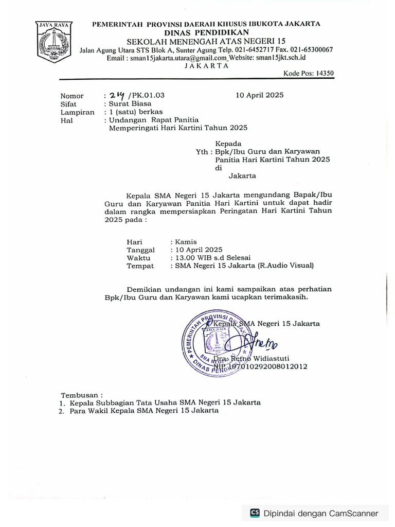 Undangan Rapat Panitia Hari Kartini | PDF