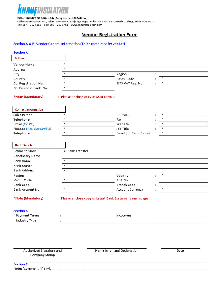 Vendor Registration Form R7-Template | PDF | Service Industries ...