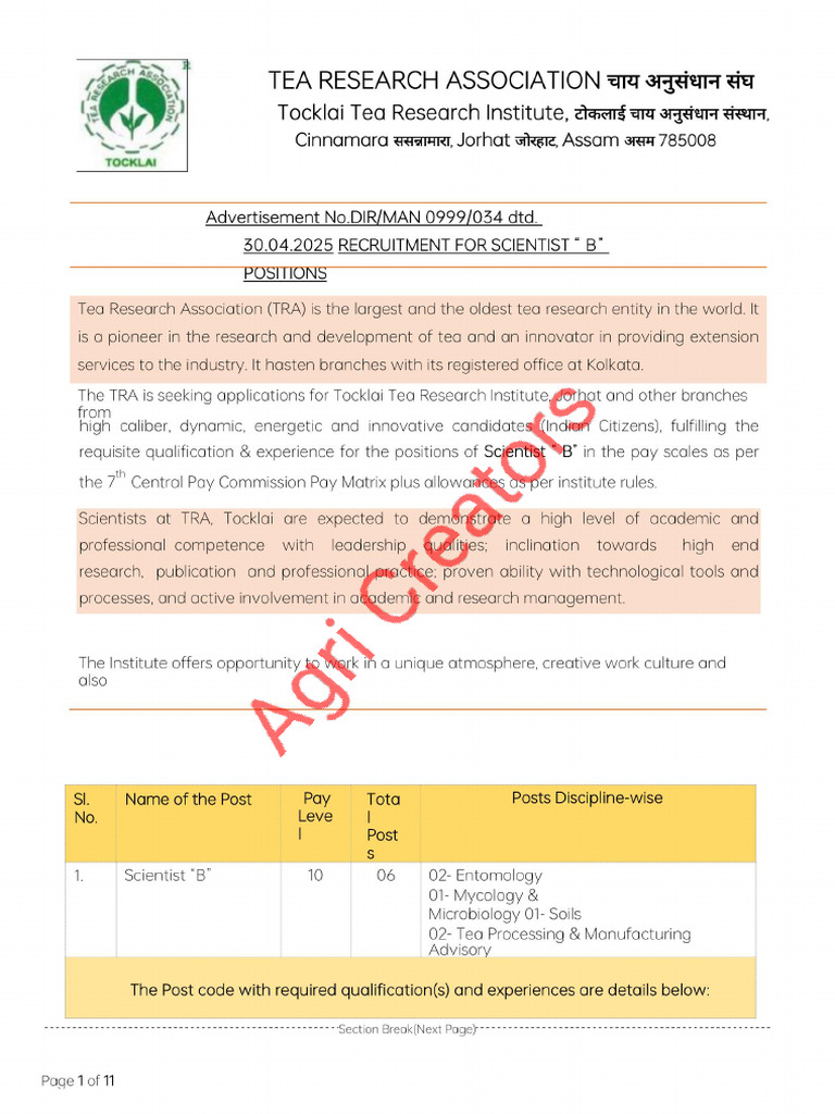 Tea Research Association (TRA) .. | PDF