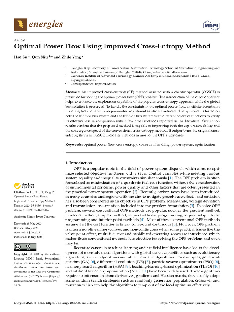 Optimal Power Flow Using Improved Cross-Entropy Me | PDF | Mathematical Optimization | Applied ...