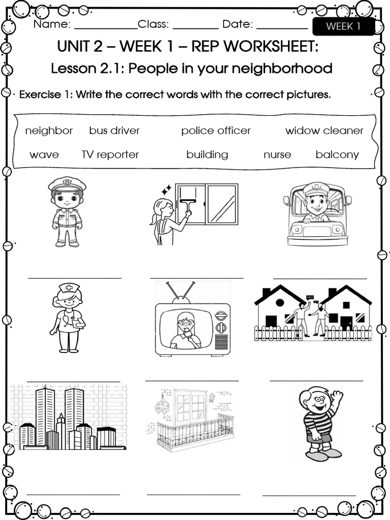 Unit 2 Week 1 Rep Worksheet:: Lesson 2.1: People in Your Neighborhood | PDF