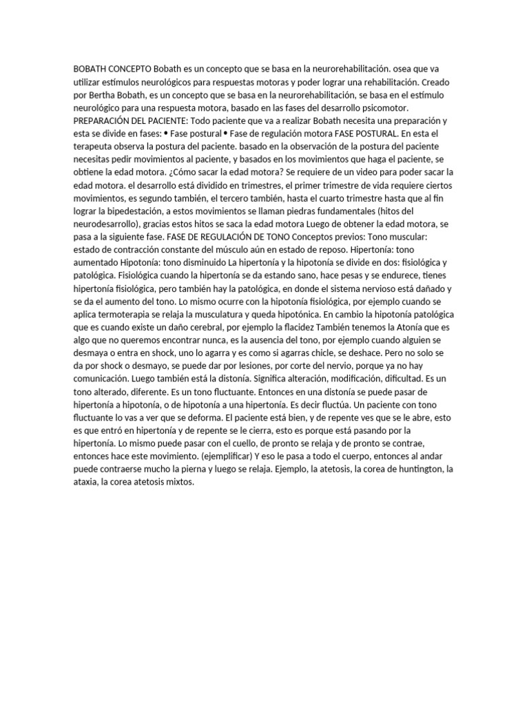BOBATH CONCEPTO Bobath Es Un Concepto Que Se Basa en La ...