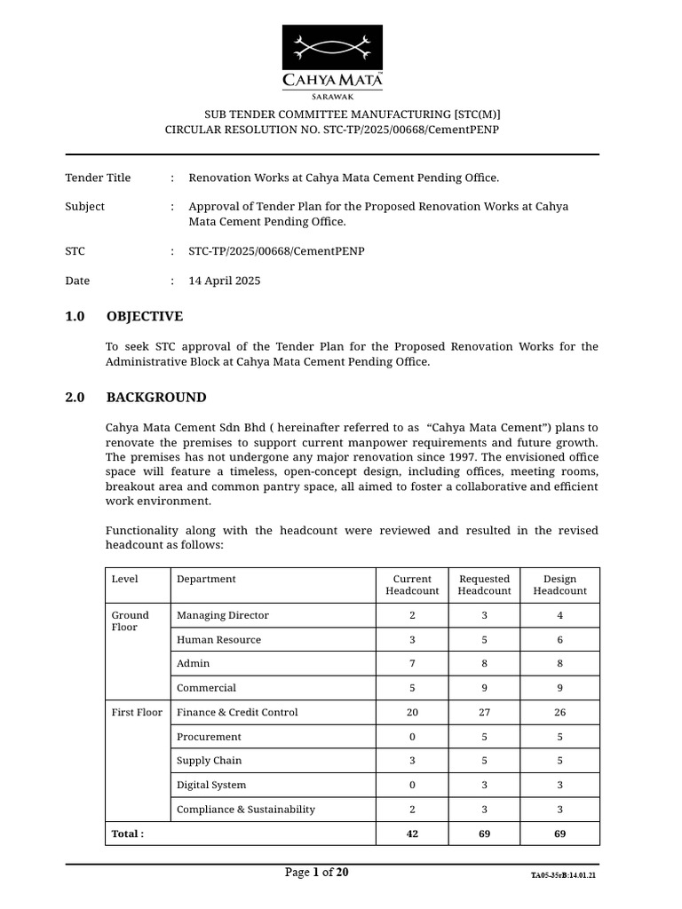Tender Plan - Proposed Renovation Works at Cahya Mata Cement Pending ...