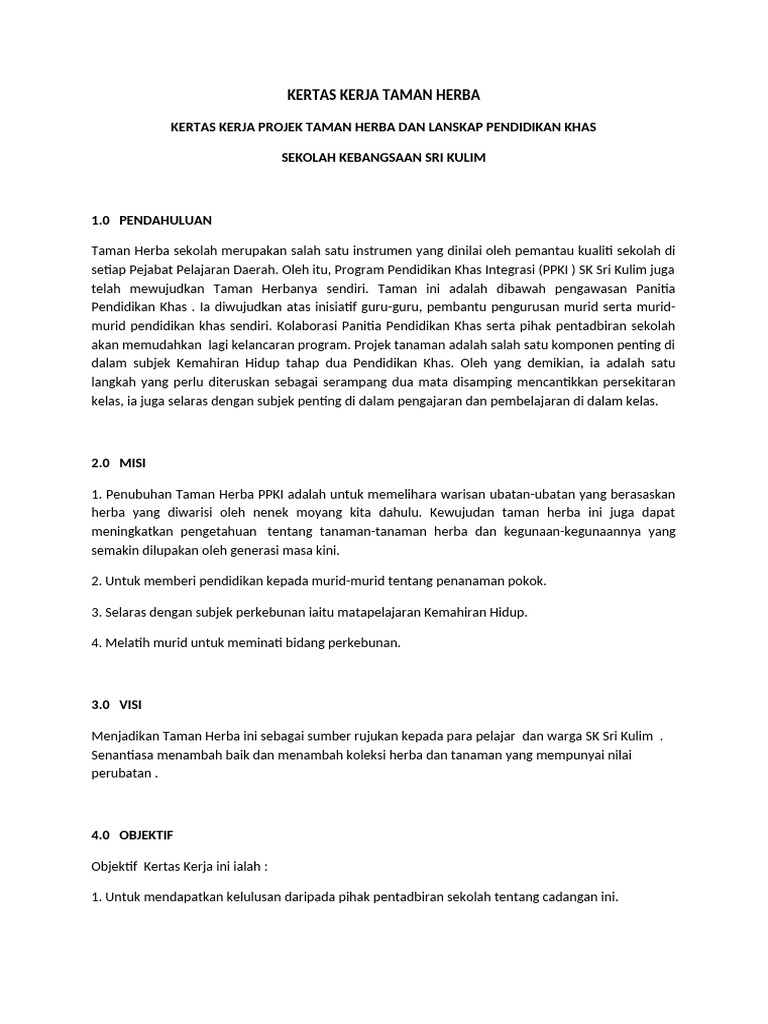 KERTAS KERJA TAMAN HERBA | PDF