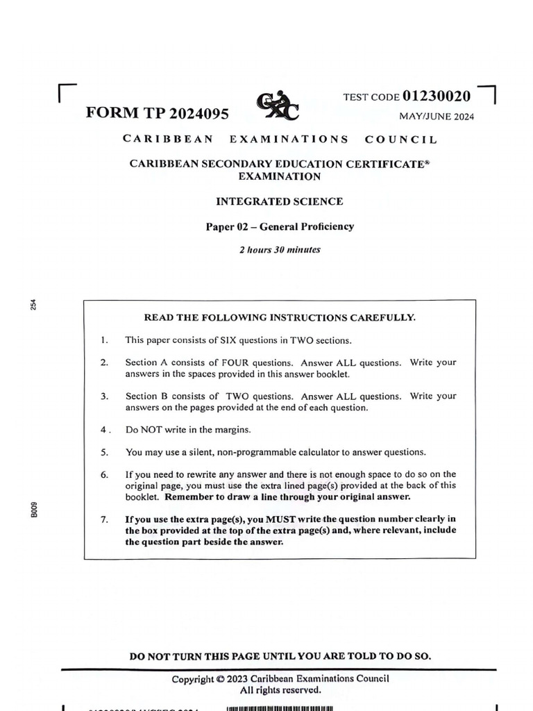 CSEC Integrated Science Paper 2 - June 2024 | PDF | Waste | Earth