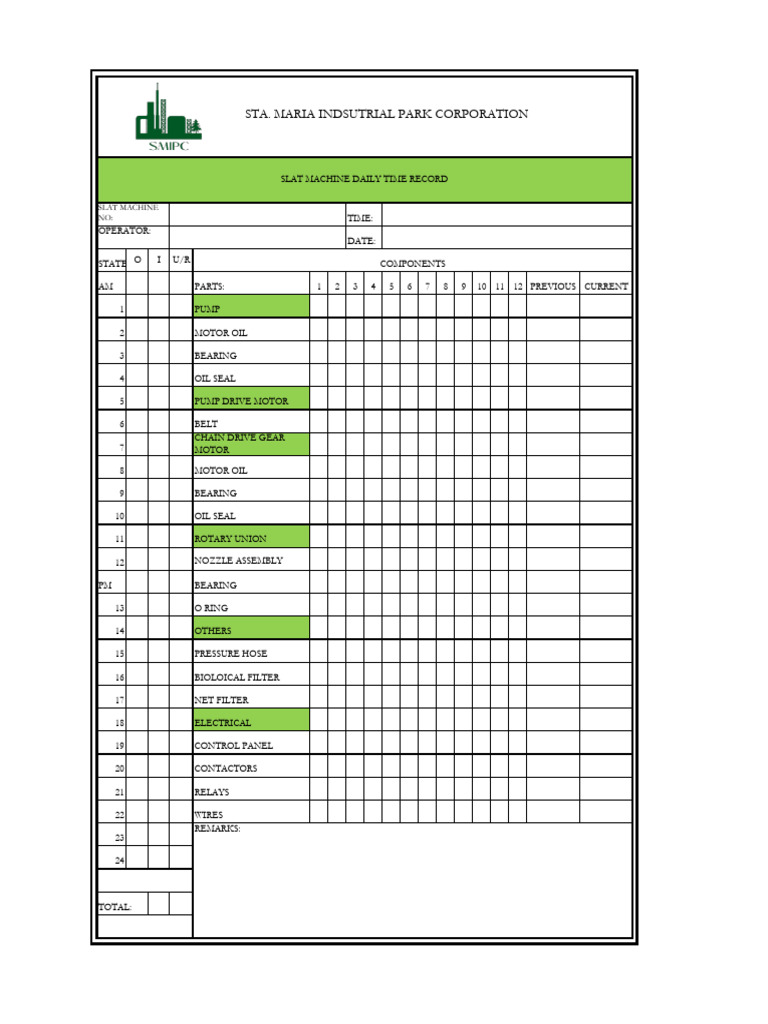 Slat Machine Maintenance Template | PDF