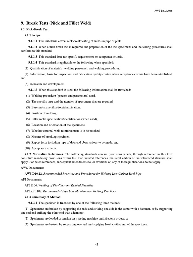 33 Aws b4!0!16 Mechanical Testing Nick Break | PDF