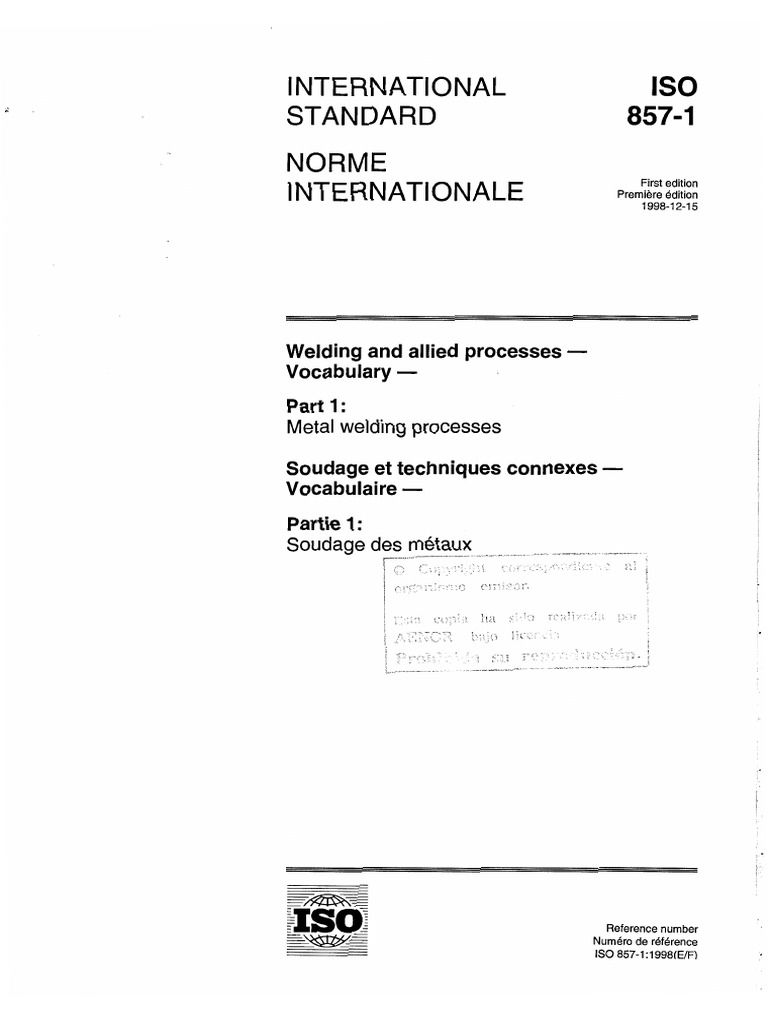 Welding and Allied Processes ISO 857-1-1998 | PDF