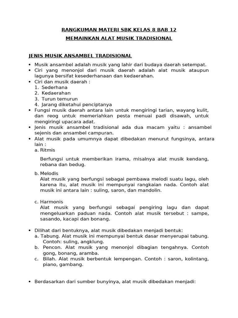 Rangkuman Materi SBK Kelas 8 Bab 12 | PDF