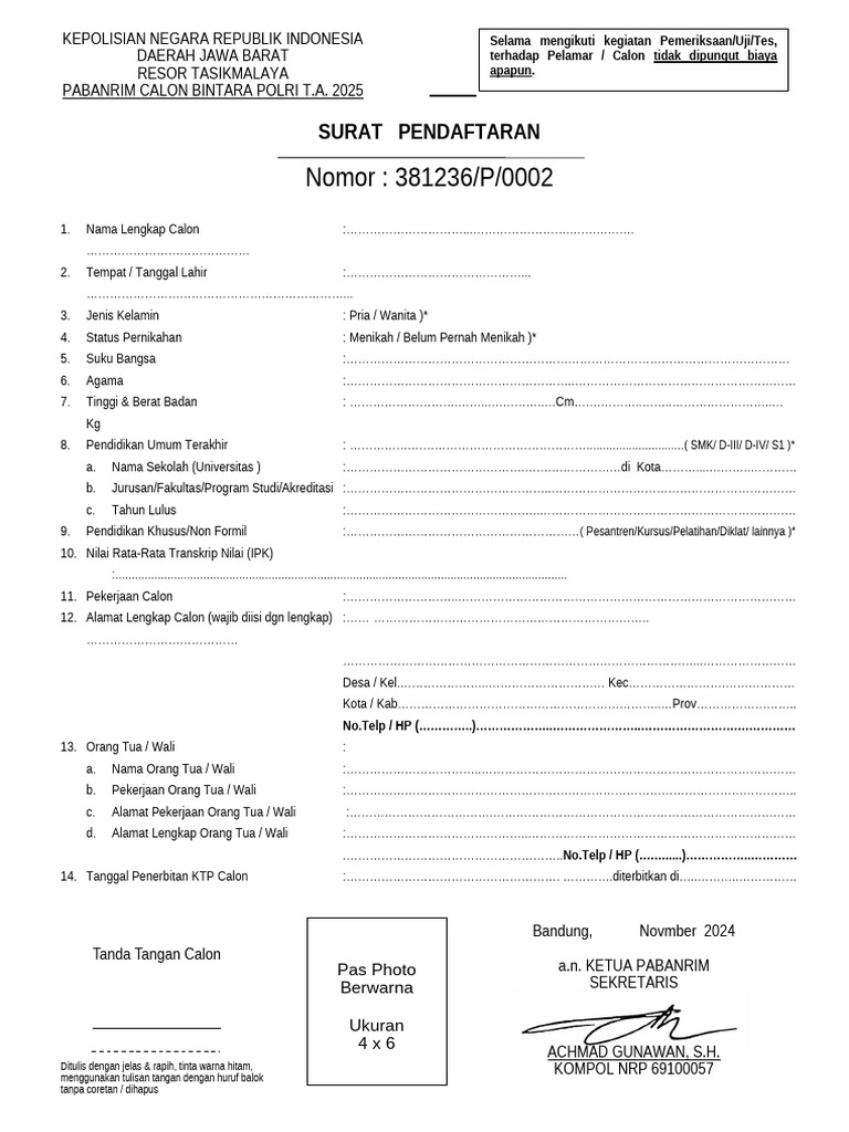 Surat Pendaftaran Bakomsus 2025 | PDF