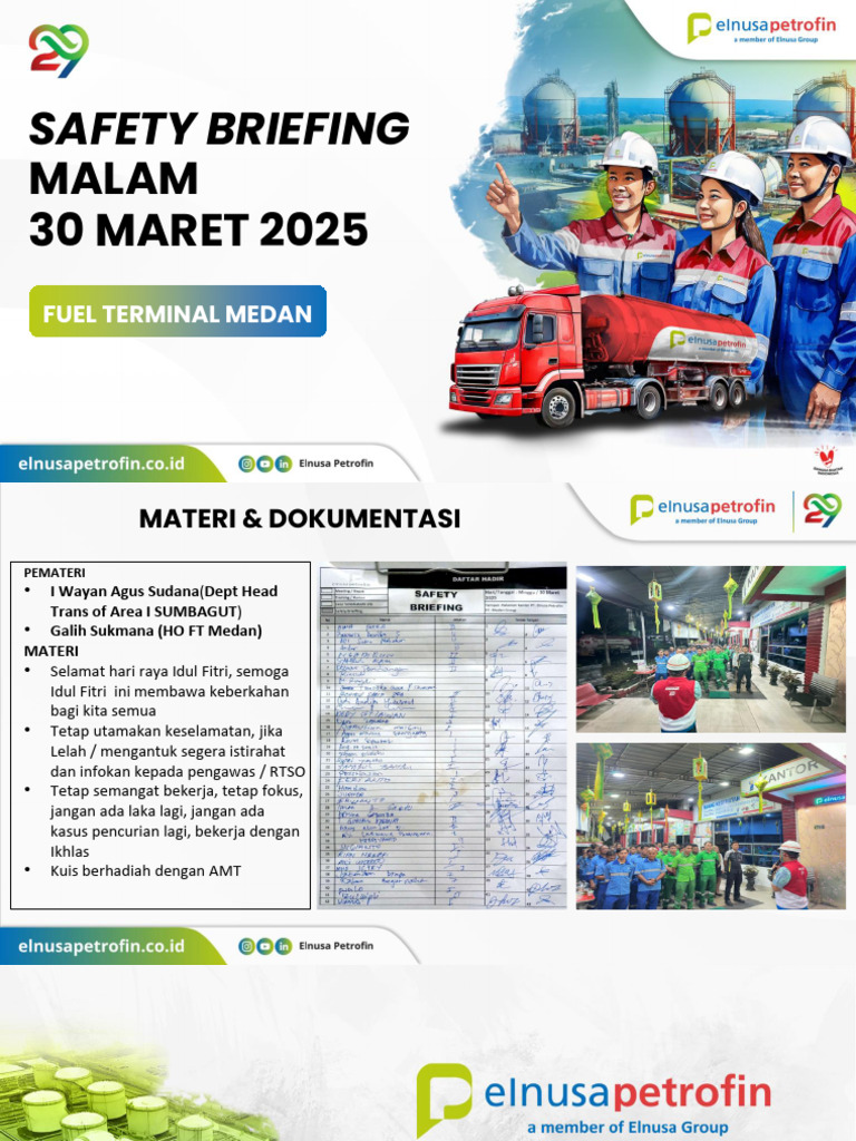 Laporan Safety Briefing 30 Maret 2025 (Malam) FT Medan | PDF