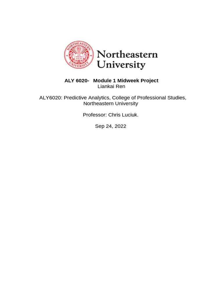ALY 6020 Week 1 Midweek Assignment | PDF | Statistical Classification | Machine Learning
