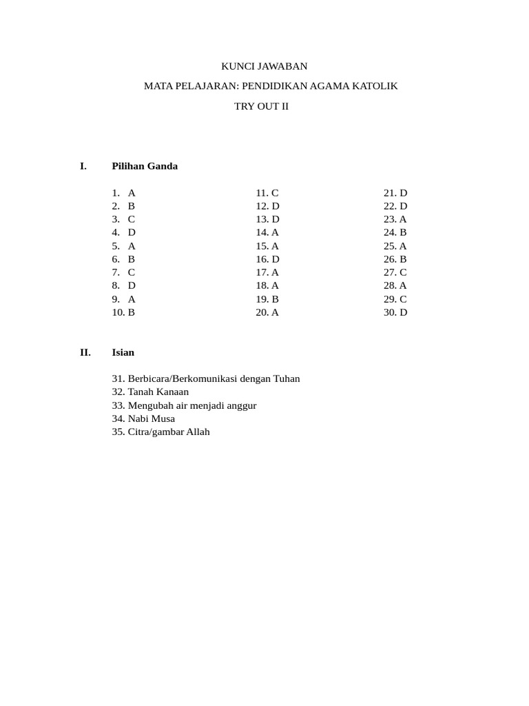 Kunci Jawaban Try Out II Kelas 6 | PDF