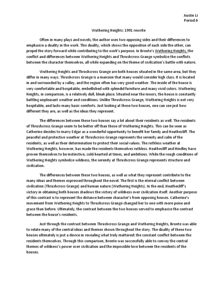 Wuthering Heights Essay Rewrite | PDF | Wuthering Heights | Heathcliff ...
