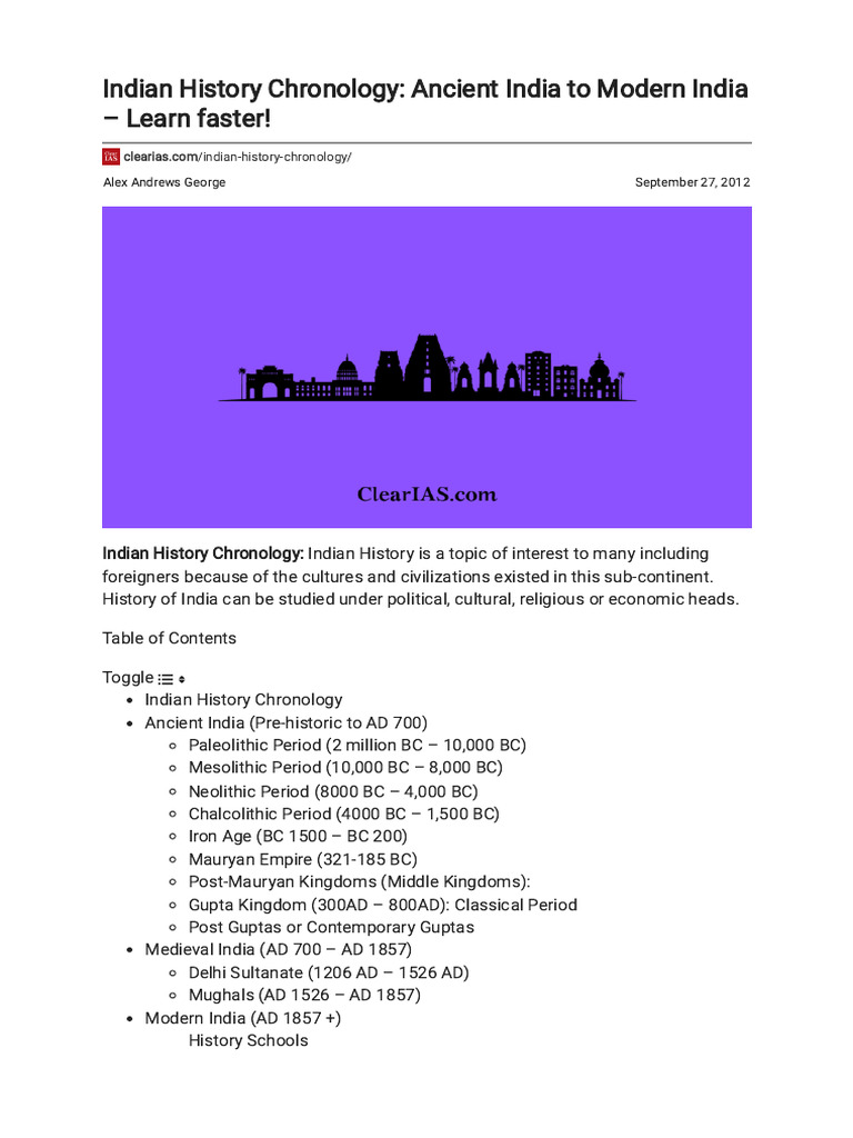 01.indian History Chronology - Ancient India To Modern India - Learn ...