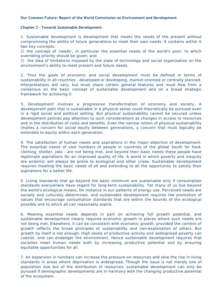 Our Common Future | PDF | Resource Depletion | Sustainability