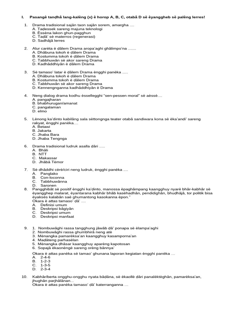 Soal Psas Bahasa Madura 2025 Kelas 9 | PDF