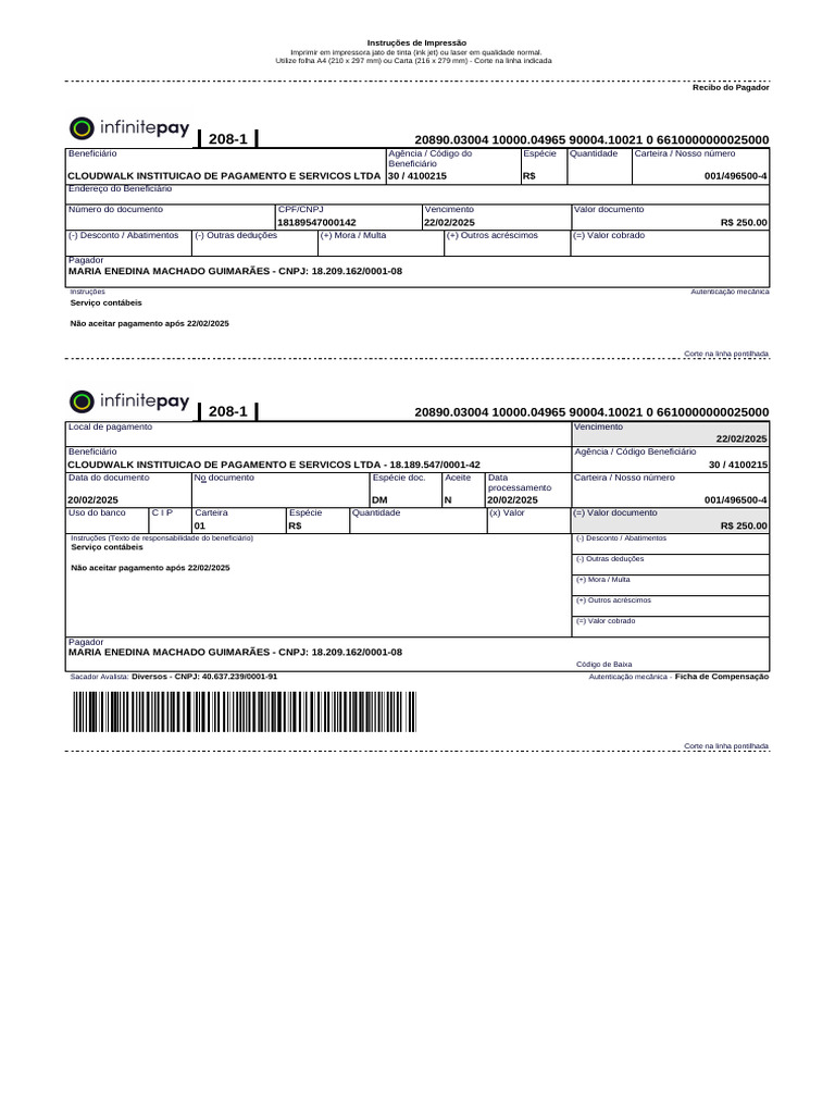 Boleto Assessoriaempresarial 20250219225400 | PDF | Impressão