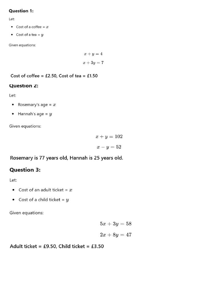 Word Problems Simultaneous Eq | PDF