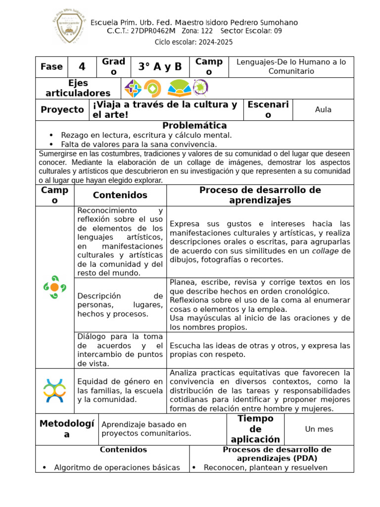 Proyecto Cultural y Artístico Escolar | PDF | Collage | Aprendizaje