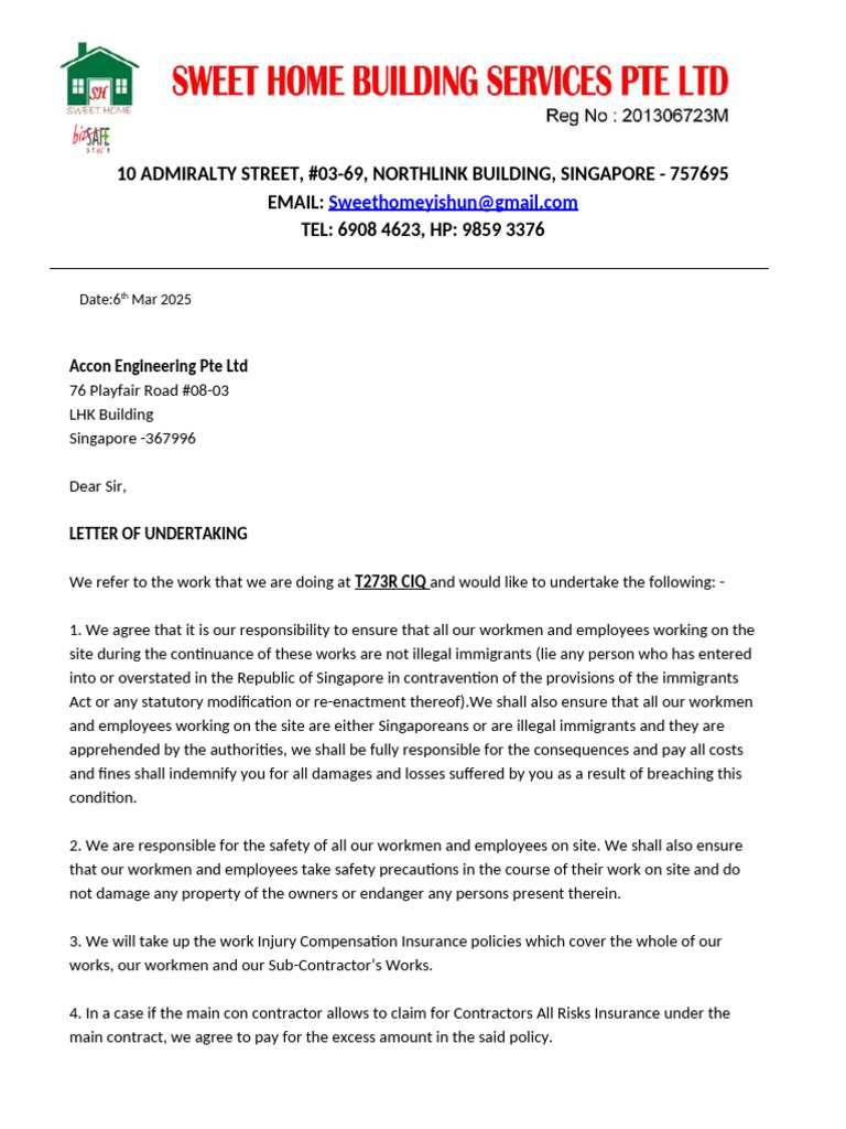 Koya Undertaking Letter | PDF | Indemnity | Insurance