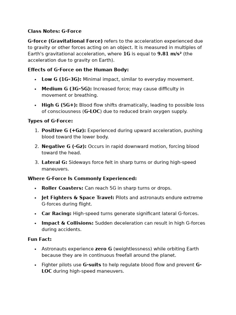 Understanding G-Force Effects on Humans | PDF