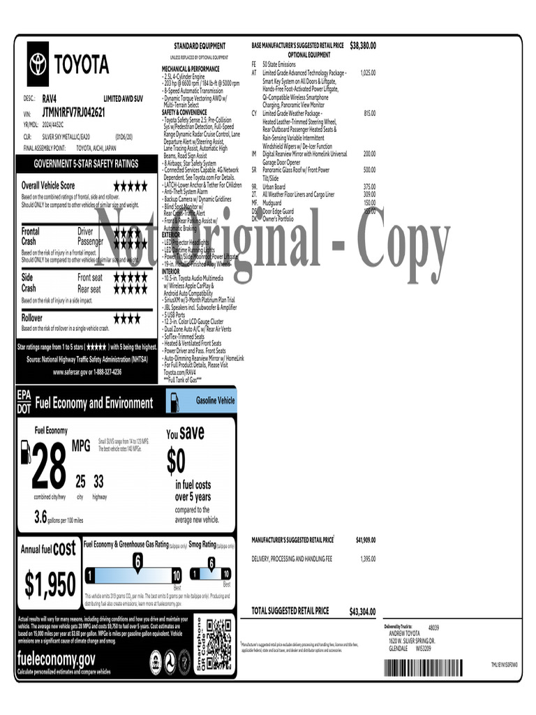 Toyota D Do A Window Sticker | PDF | Wheeled Vehicles | Automotive Industry