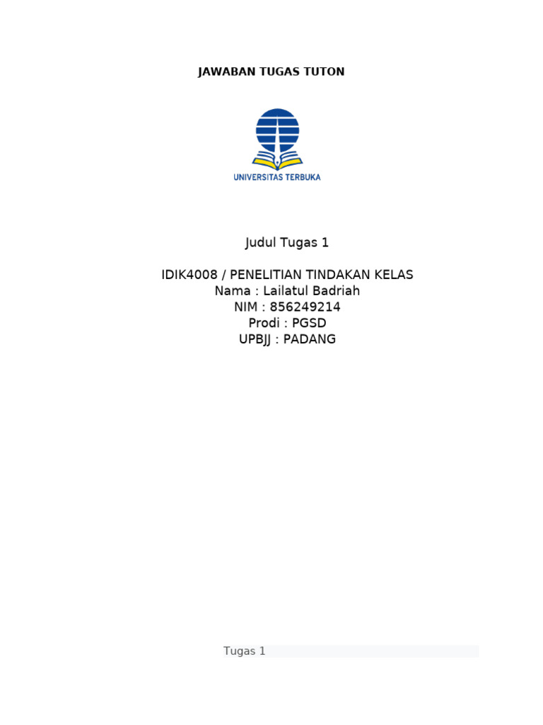 Tugas 1 Penelitian Tindakan Idik4008.90 | PDF