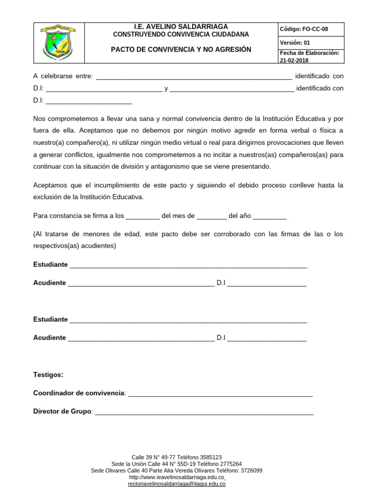 Fo-Cc-08-Pacto de Convivencia y No Agresión | PDF