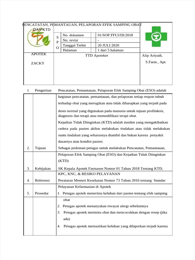 Sop Dan Formulir Meso Apotek | PDF