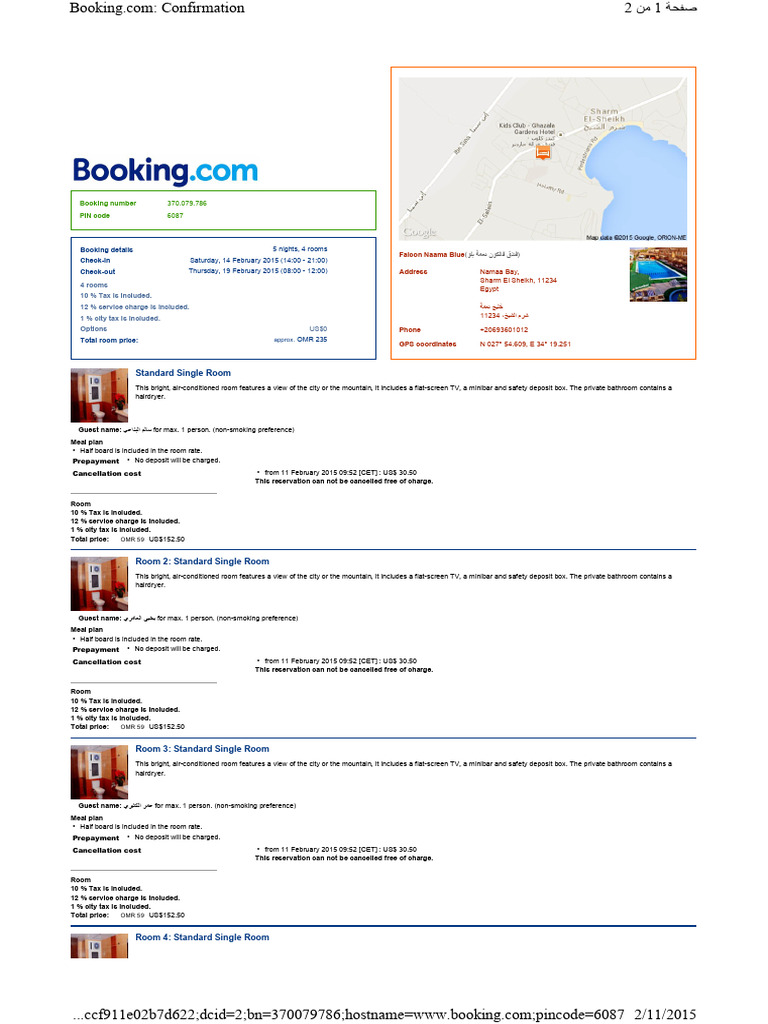 Standard Single Room Booking Details | PDF | Visa Inc. | Fee